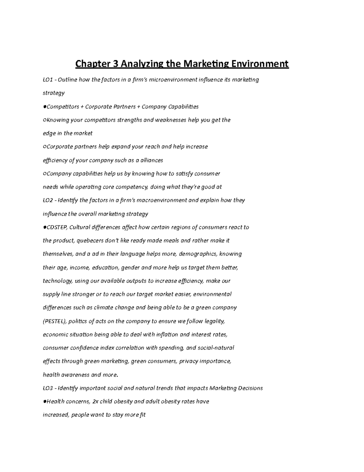 Chapter 3 -Notes summary - Chapter 3 Analyzing the Marketing ...