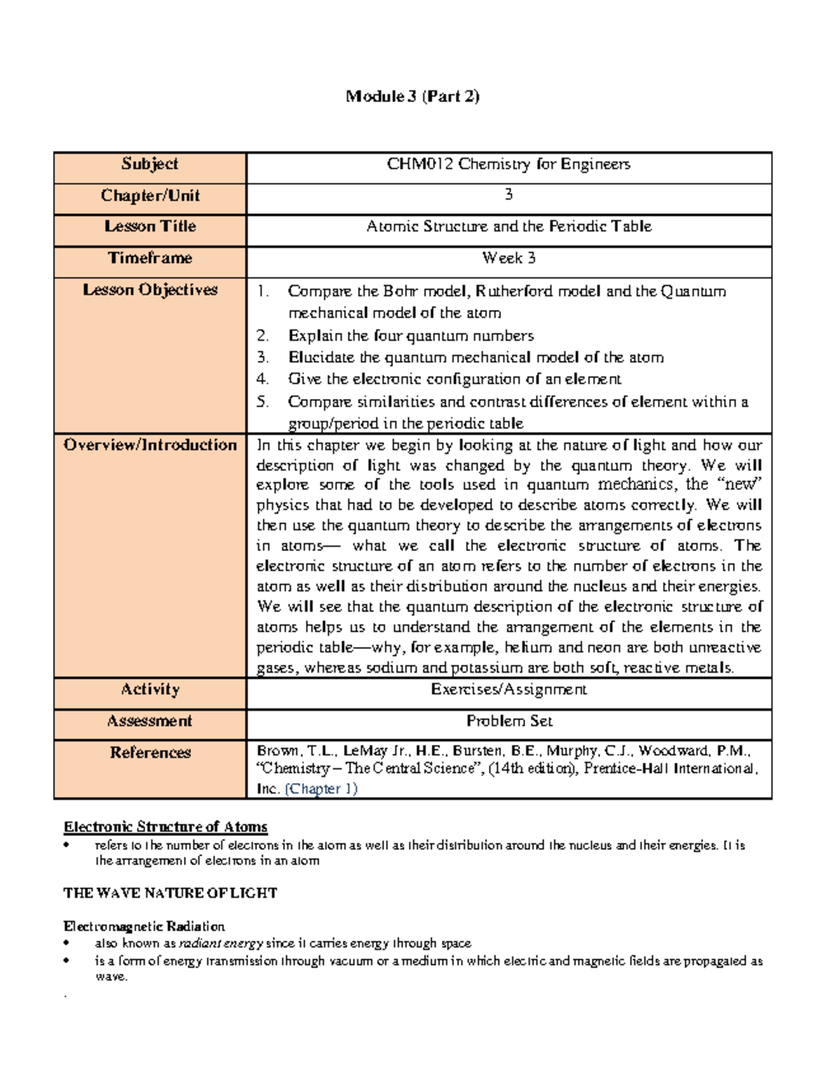 Chem 12 Module 3 - Part 2 - Lecture Materials - Module 3 (Part 2) Subject CHM012 Chemistry for ...