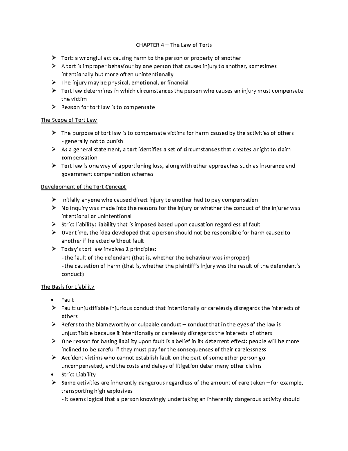 Business Law Chapter 4 and 5 - CHAPTER 4 The Law of Torts Tort: a ...