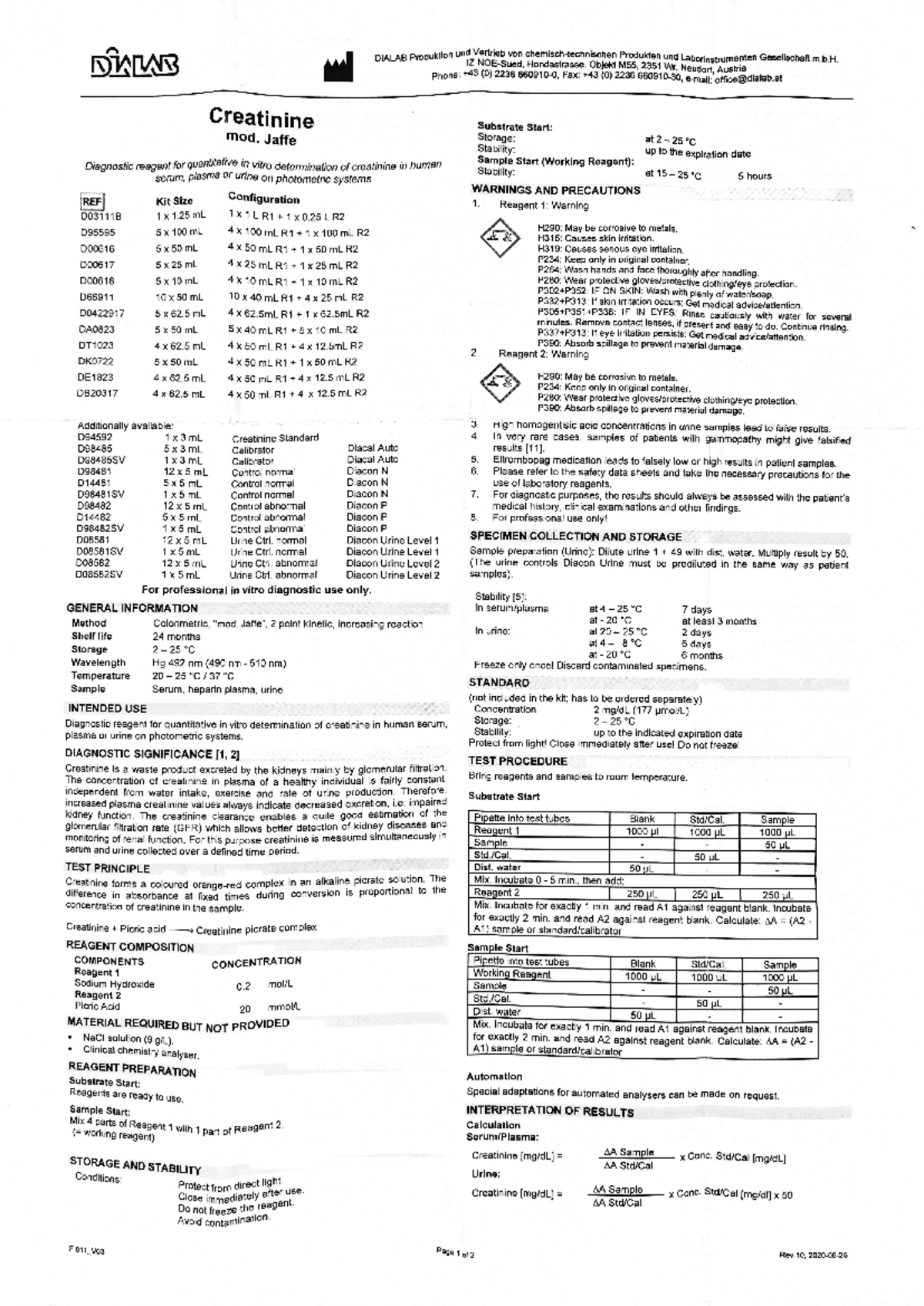 Creatinine- Dialab - clinical chemistry - Studocu