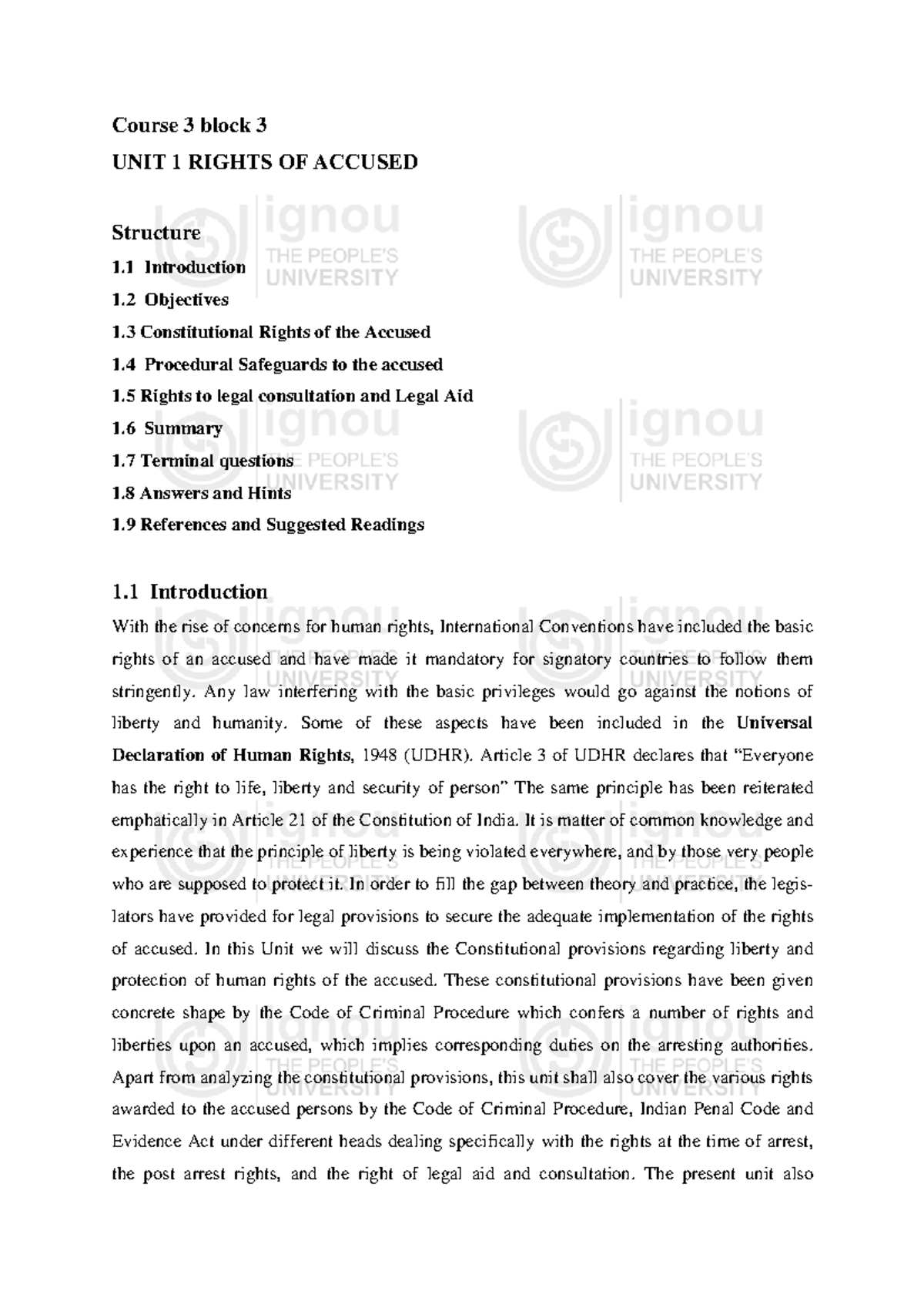 Rights of the accused - law related - Course 3 block 3 UNIT 1 RIGHTS OF ...