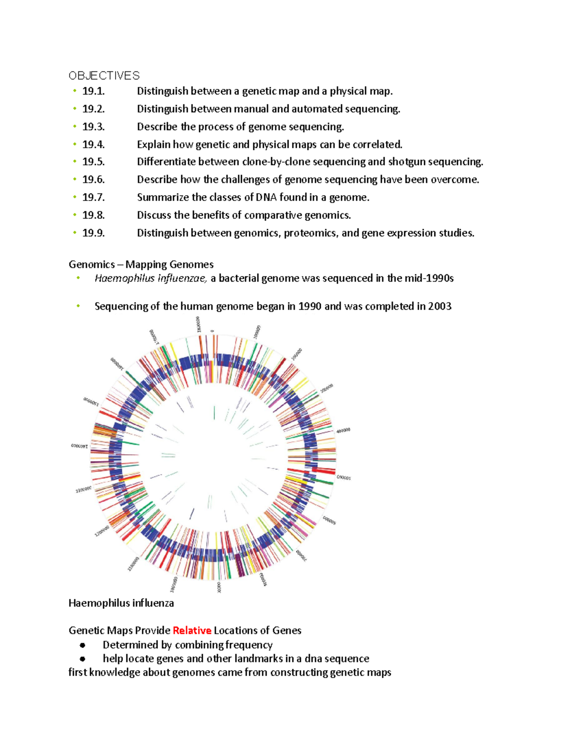 L19 Genomics - OBJECTIVES 19.1. Distinguish between a genetic map and a ...
