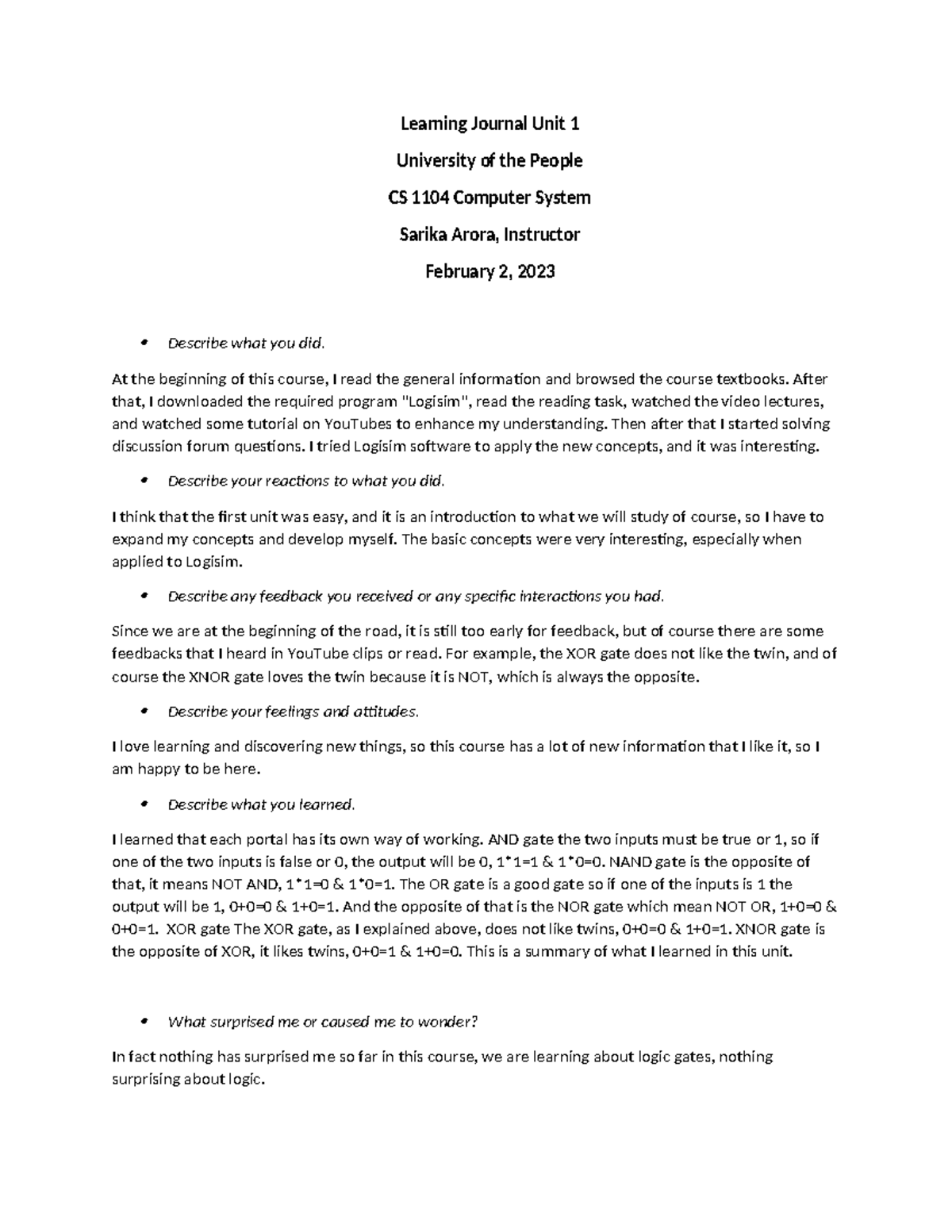 Learning Journal Unit 1 - CS 1104 Computer Systems - Learning Journal ...