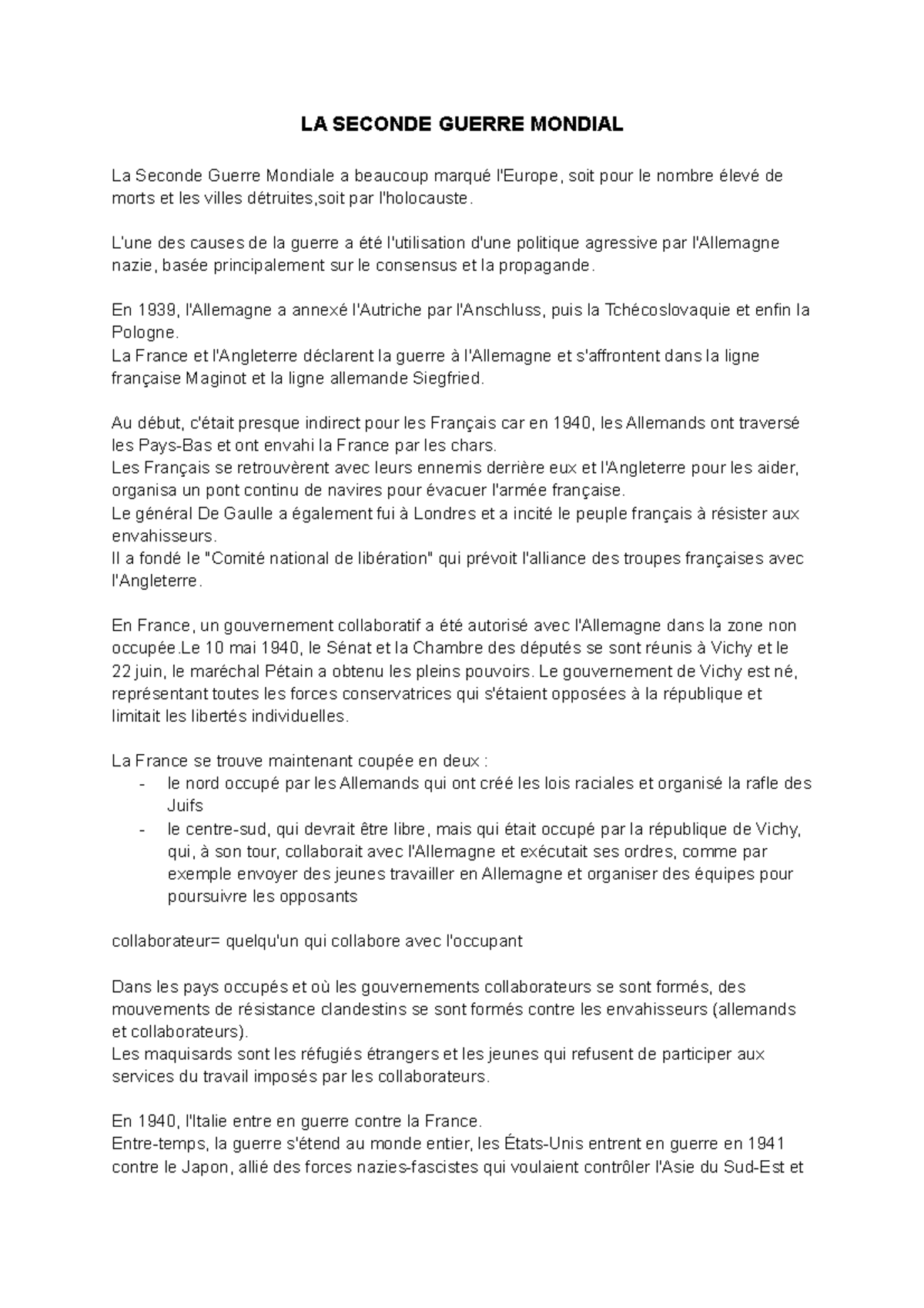 LA Seconde Guerre Mondial - LA SECONDE GUERRE MONDIAL La Seconde Guerre ...