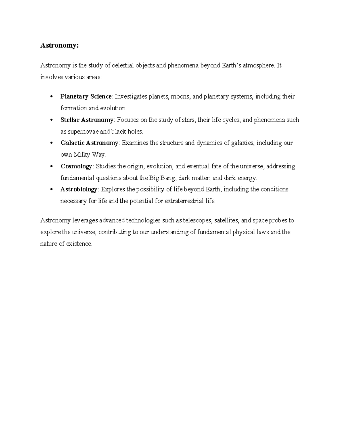 Astronomy - Summary BS Accountancy - Astronomy: Astronomy is the study ...