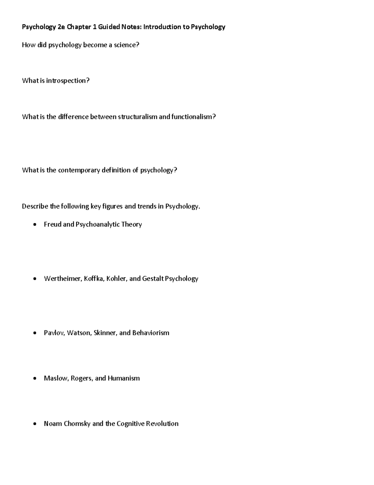 Intro to Psychology Chapter 1 Guided Notes-1 - Psychology 2e Chapter 1 ...