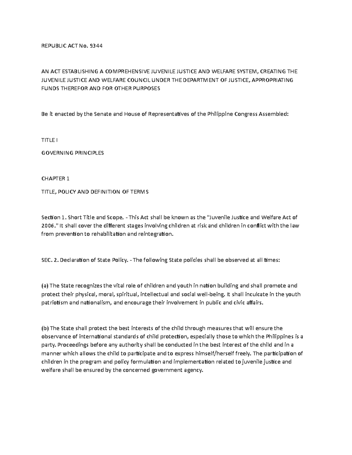 9344 - helpful - REPUBLIC ACT No. 9344 AN ACT ESTABLISHING A ...