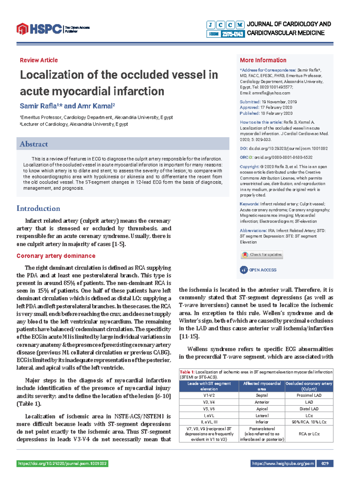 Localisation of mi - Review Article Localization of the occluded vessel ...