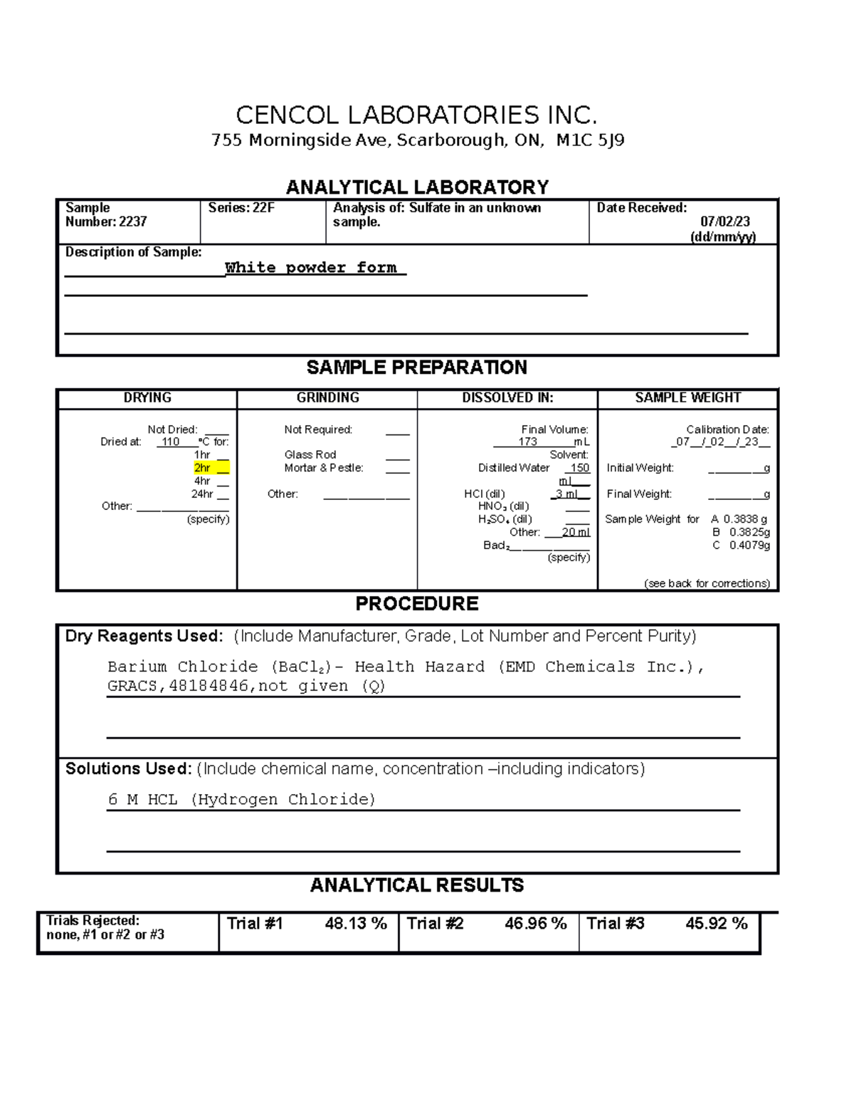 CC EXP -2 Cencol Sheet - CENCOL LABORATORIES INC. 755 Morningside Ave ...