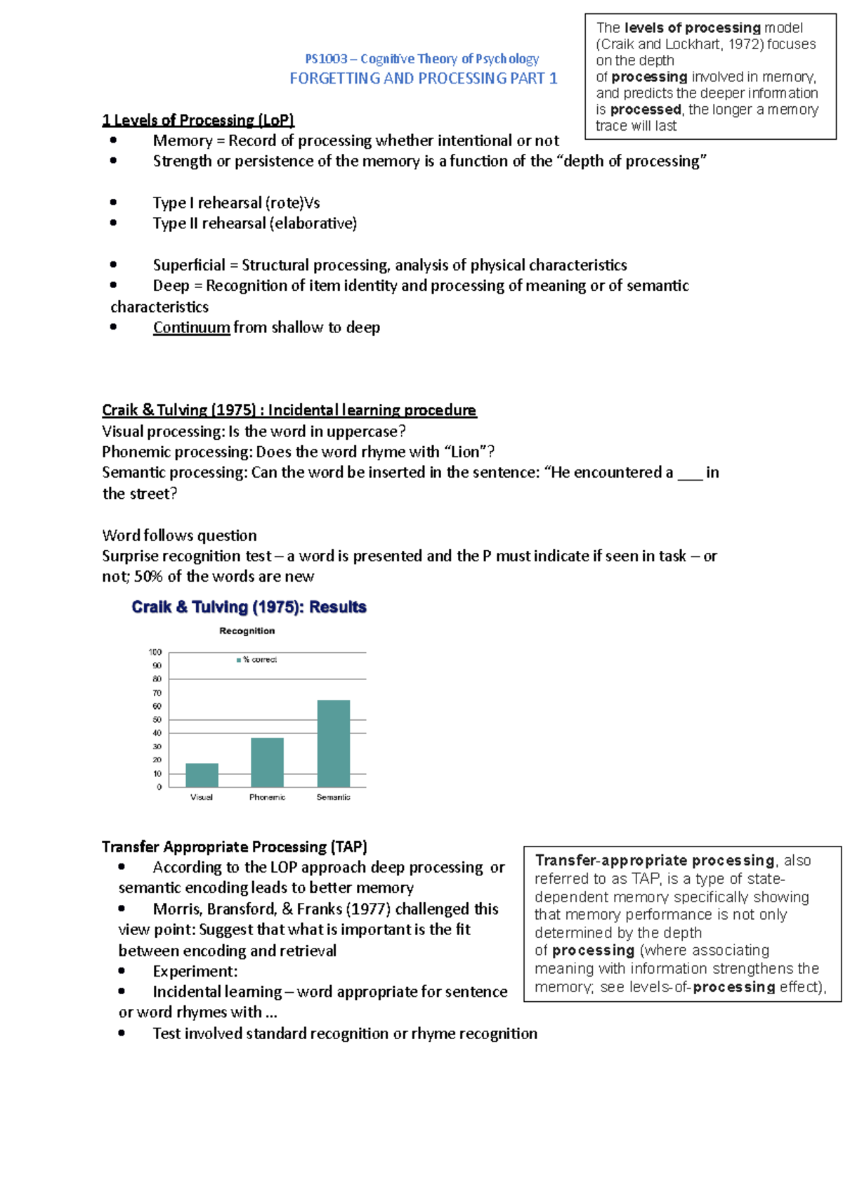 Ps1003 2 cognitive forgetting and processing - Transfer-appropriate ...