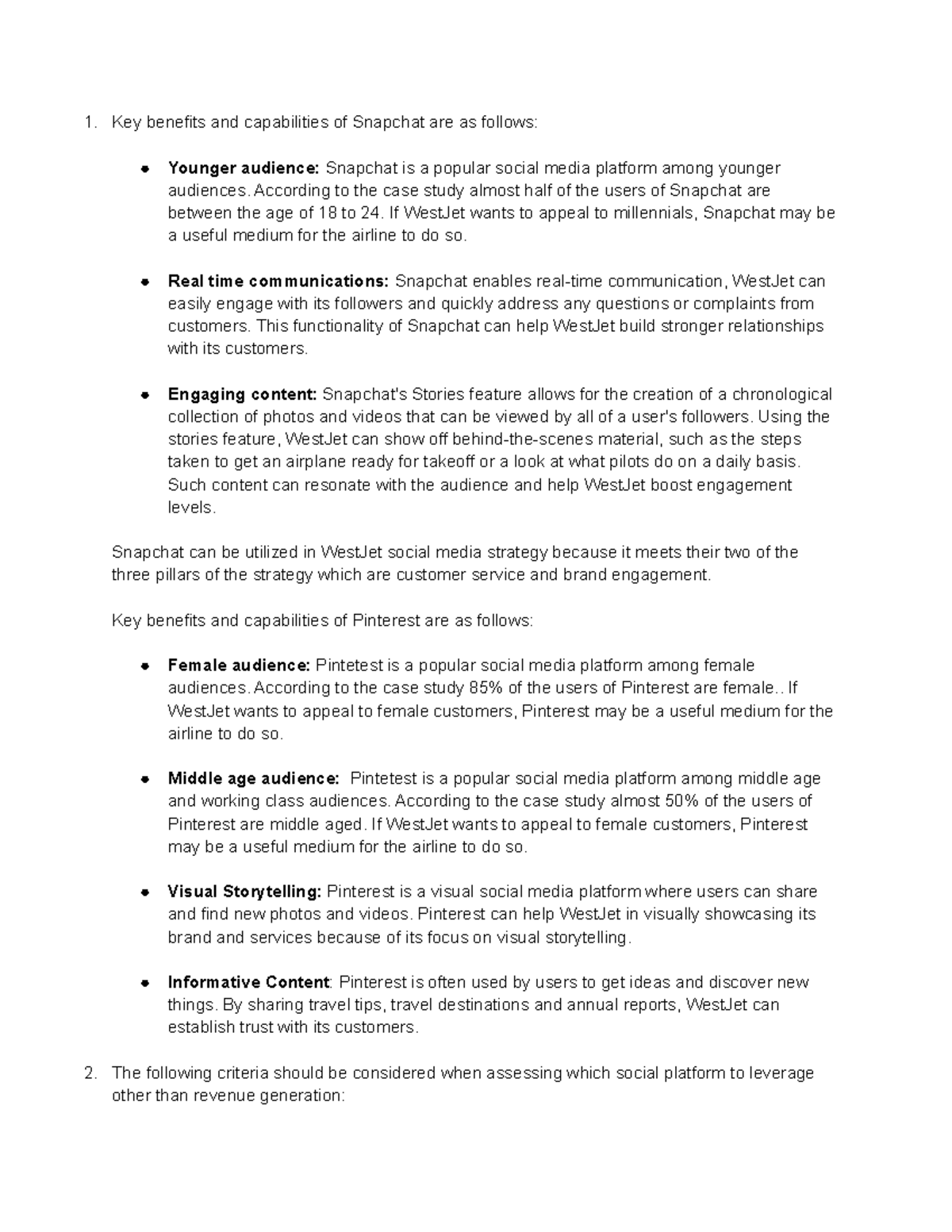 Major-Case Reflection Assignment #4 West Jet - Key benefits and ...