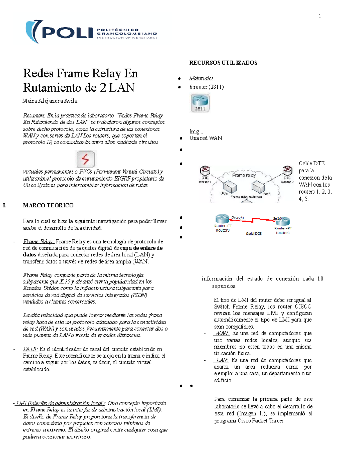 ejercicios resueltos - Redes Frame Relay En Rutamiento de 2 LAN Maira Alejandra Avila Resumen ...