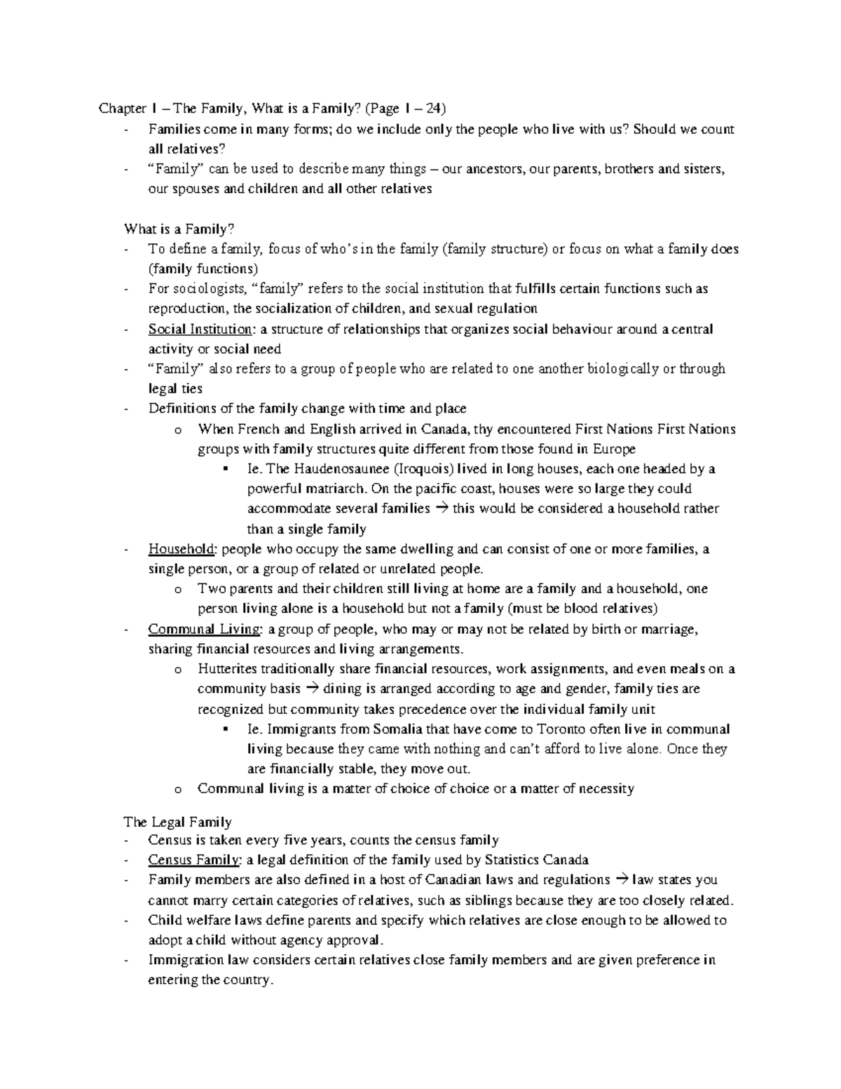 Combined Midterm Notes - Chapter 1 – The Family, What is a Family ...