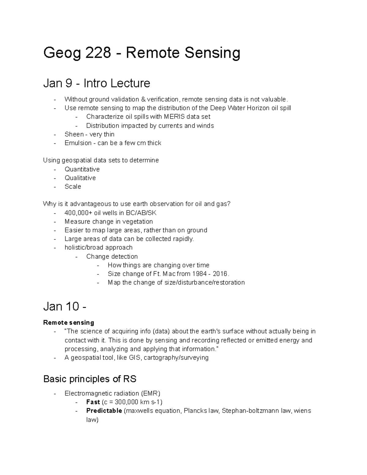 Geog 228 - Remote Sensing - Geog 228 - Remote Sensing Jan 9 - Intro Lecture - Without ground ...