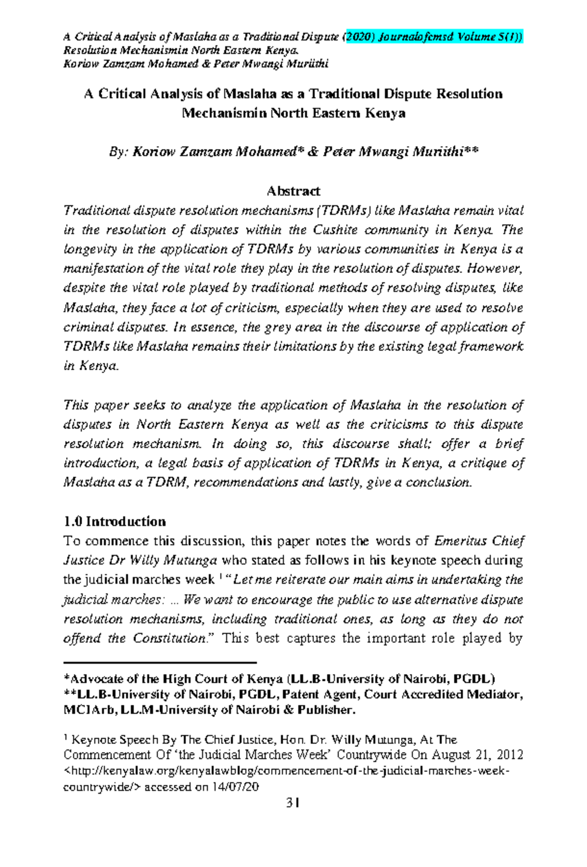 A Critical Analysis of Maslaha as a Traditional Dispute Resolution ...
