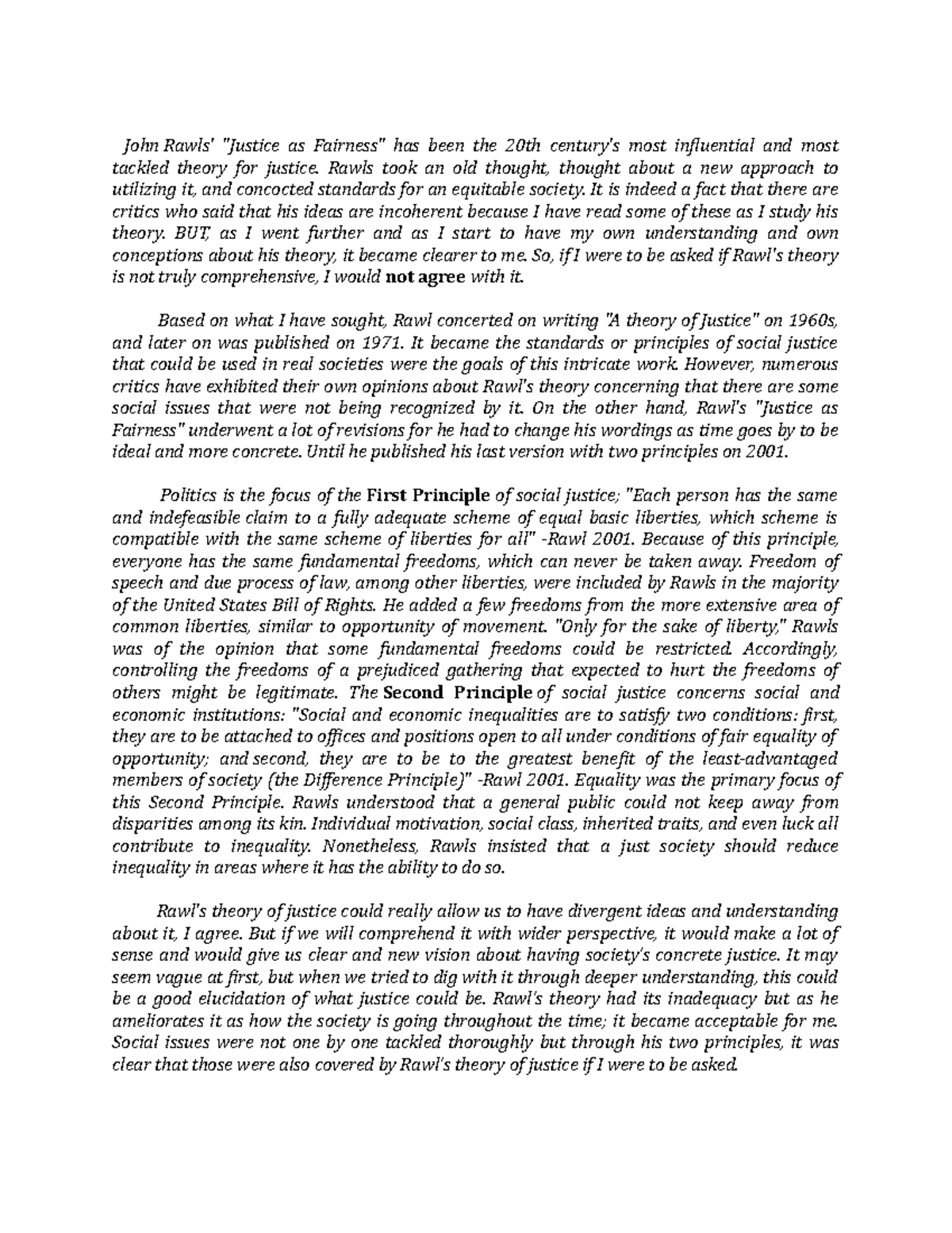 Theory-OF- Justice - John Rawls' "Justice as Fairness" has been the ...