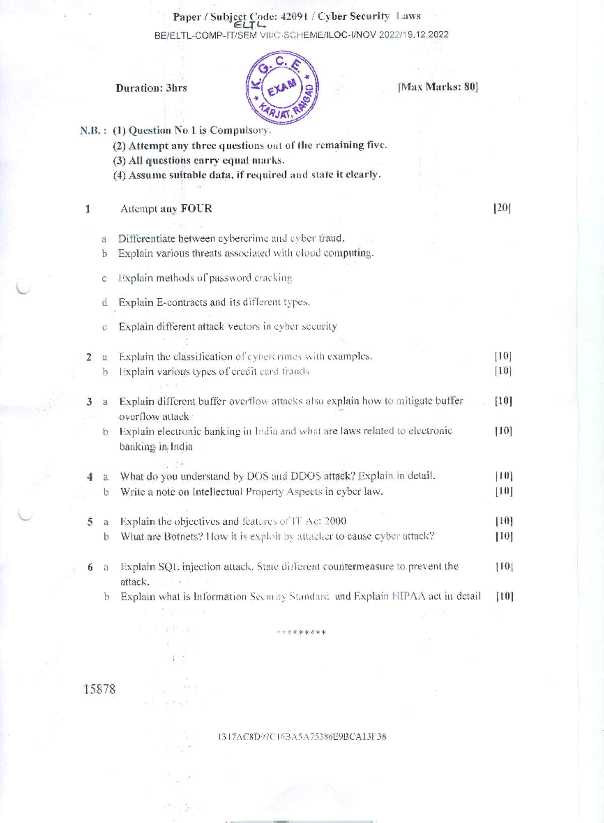 CSL dec 2022 - No.... - Paper Subject Code: 42091 Cyber Security Laws ...