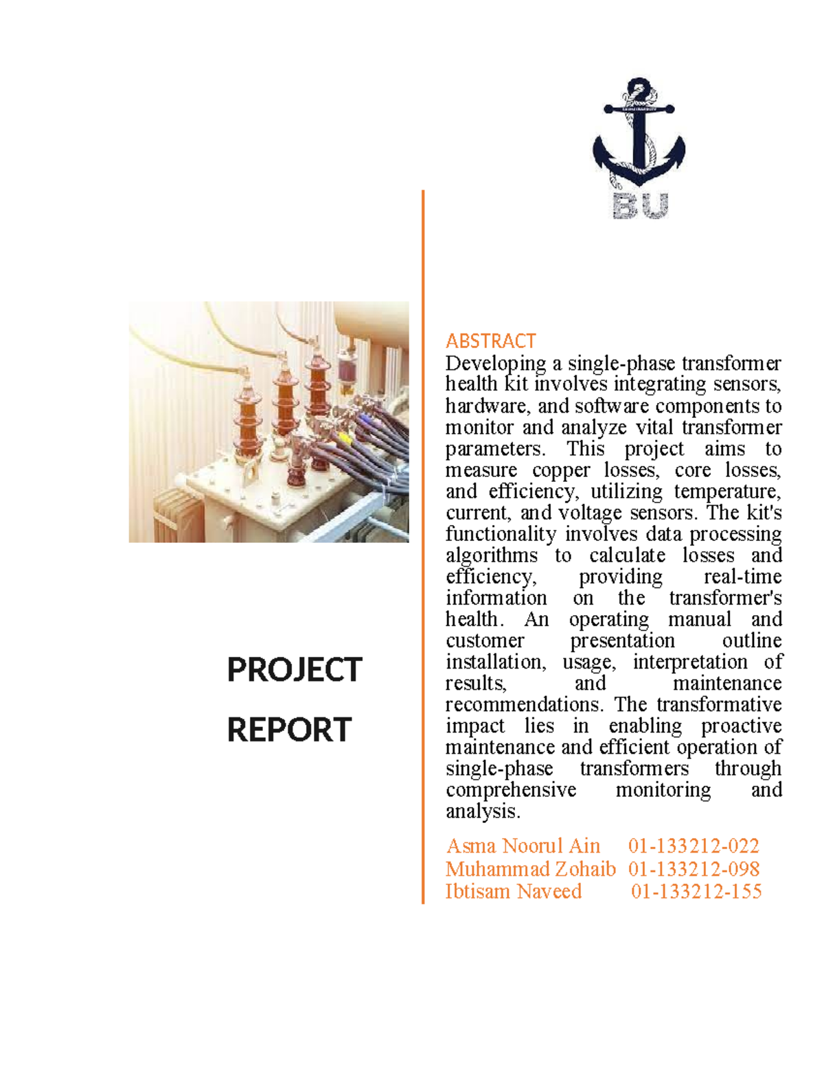 Project report EML - PROJECT REPORT ABSTRACT Developing a single-phase ...