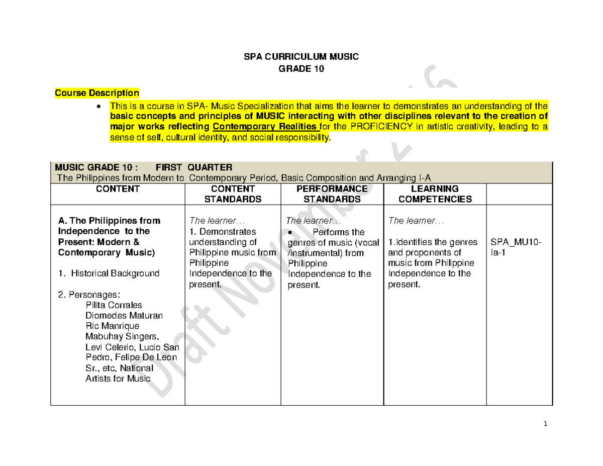 SPA CG Music Grade 10 - Curriculum Guide of Special Program in the Arts ...