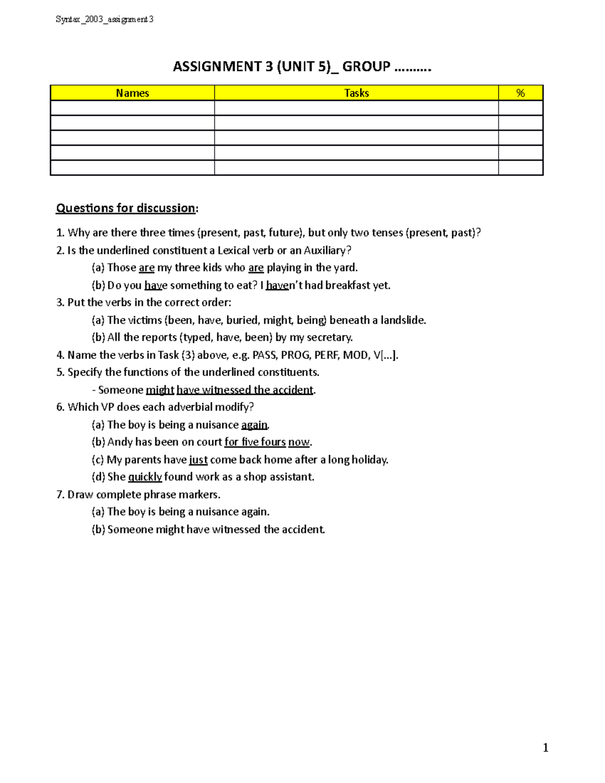 Assignment 3 (unit 5) - Study more - English Syntax and Argumentation ...
