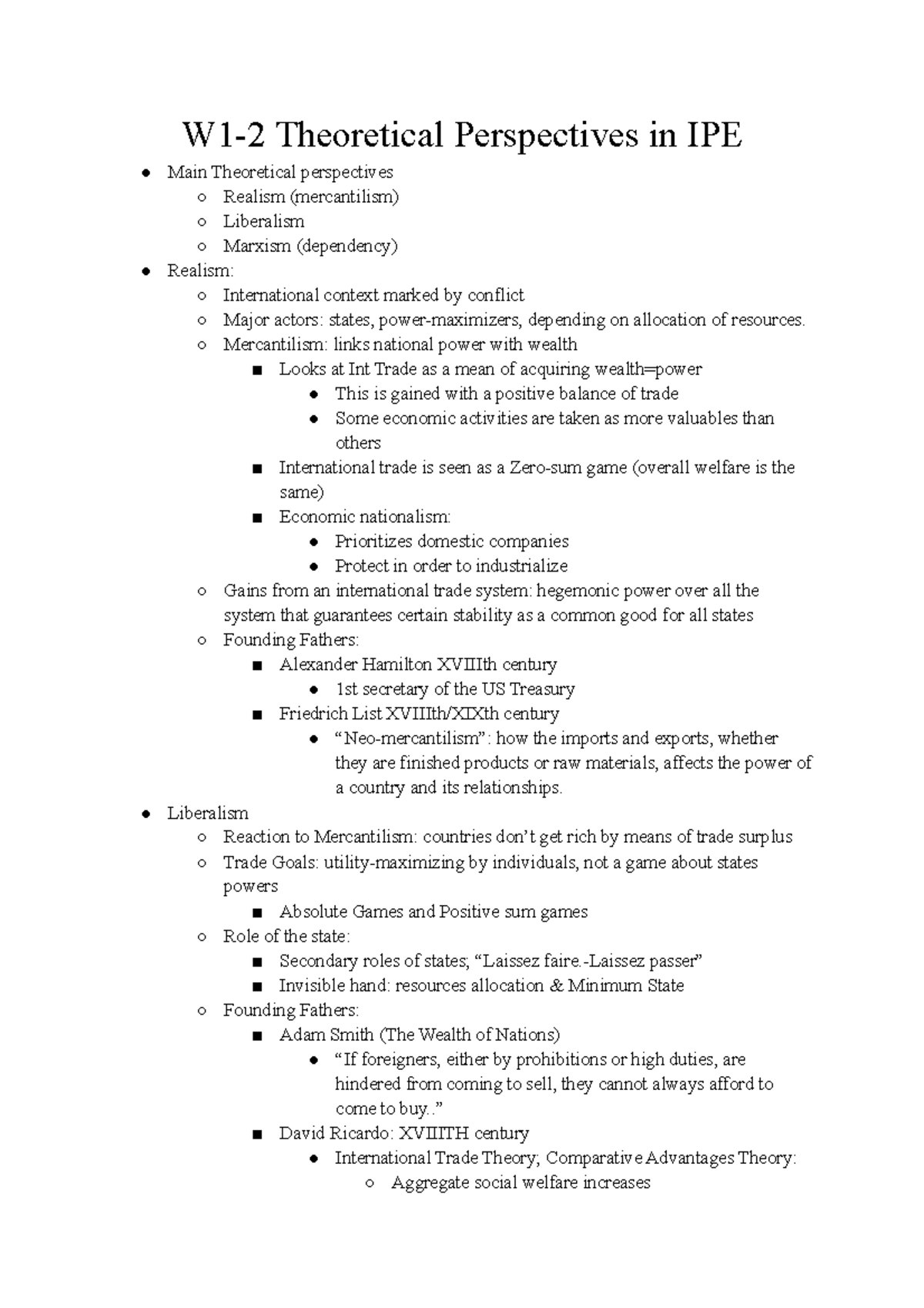 EPI resumenes - W1-2 Theoretical Perspectives in IPE Main Theoretical ...