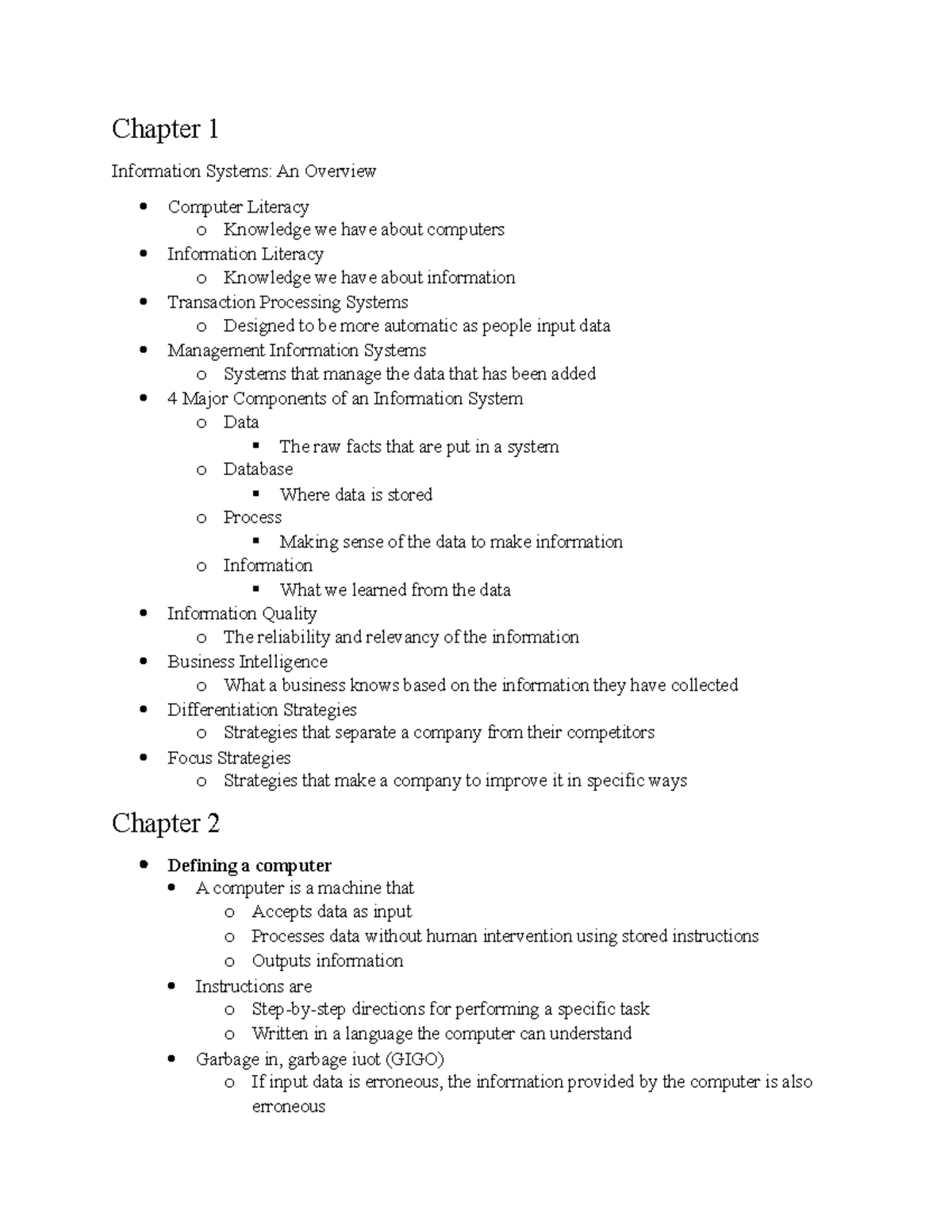 MIS Notes - Chapter 1 Information Systems: An Overview Computer ...