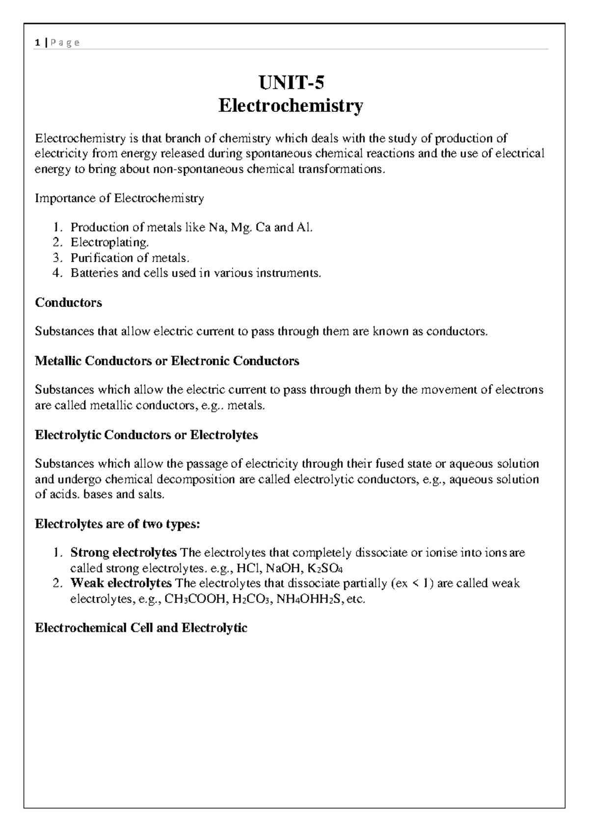 U-5 Electrochemistry - unit 5 notes - UNIT- Electrochemistry ...