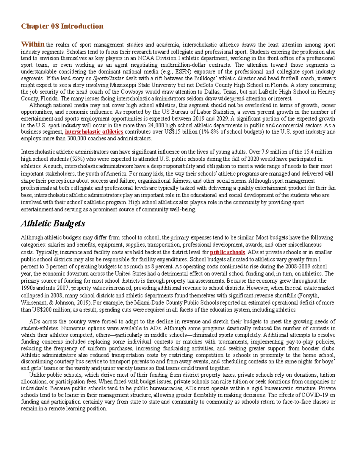 Sport Management - Chapter 08 Handout Intro and Athletic Budgets ...