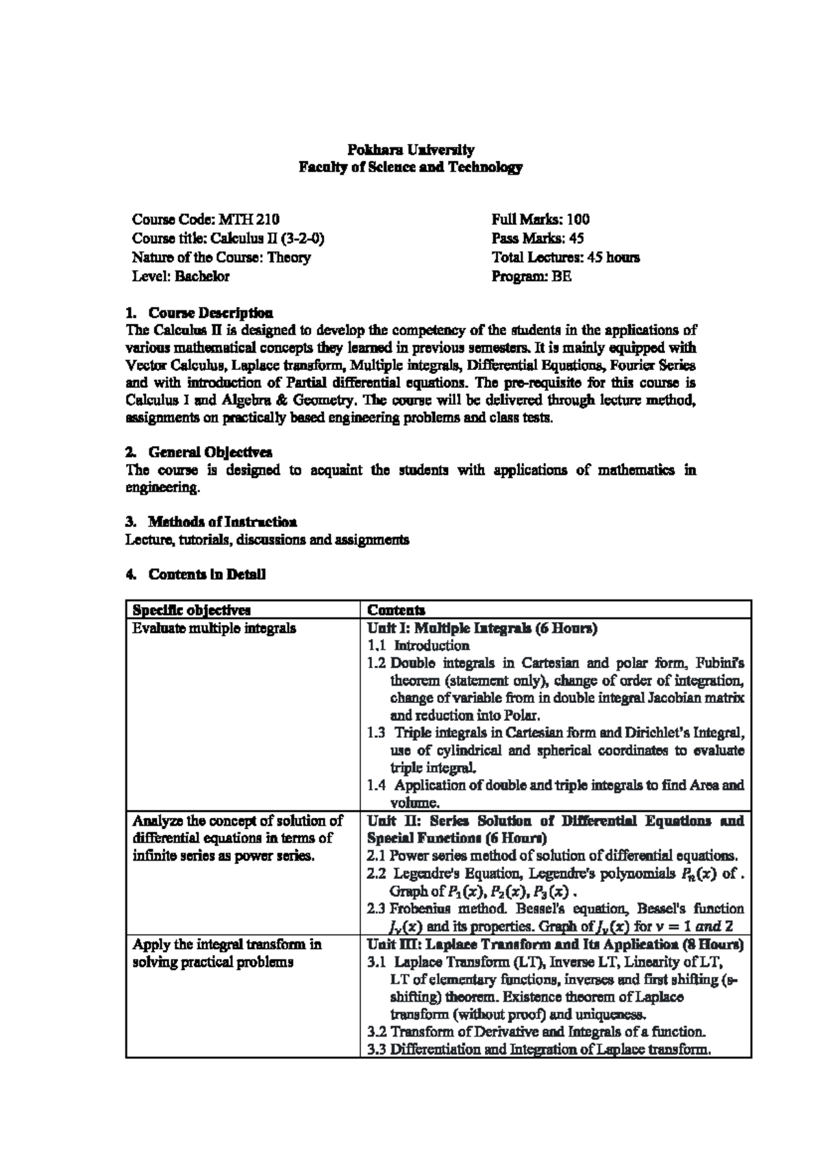 Calculas II - Good - Pokhara University Faculty of Science and ...