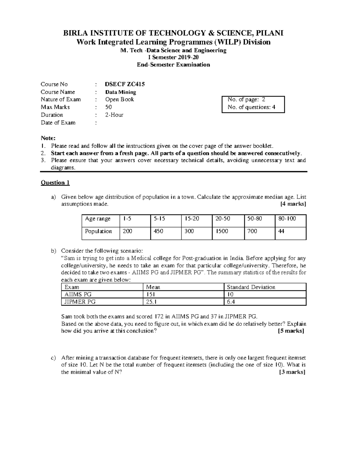 Comprehensive exam - Make-up - BIRLA INSTITUTE OF TECHNOLOGY & SCIENCE, PILANI Work Integrated ...