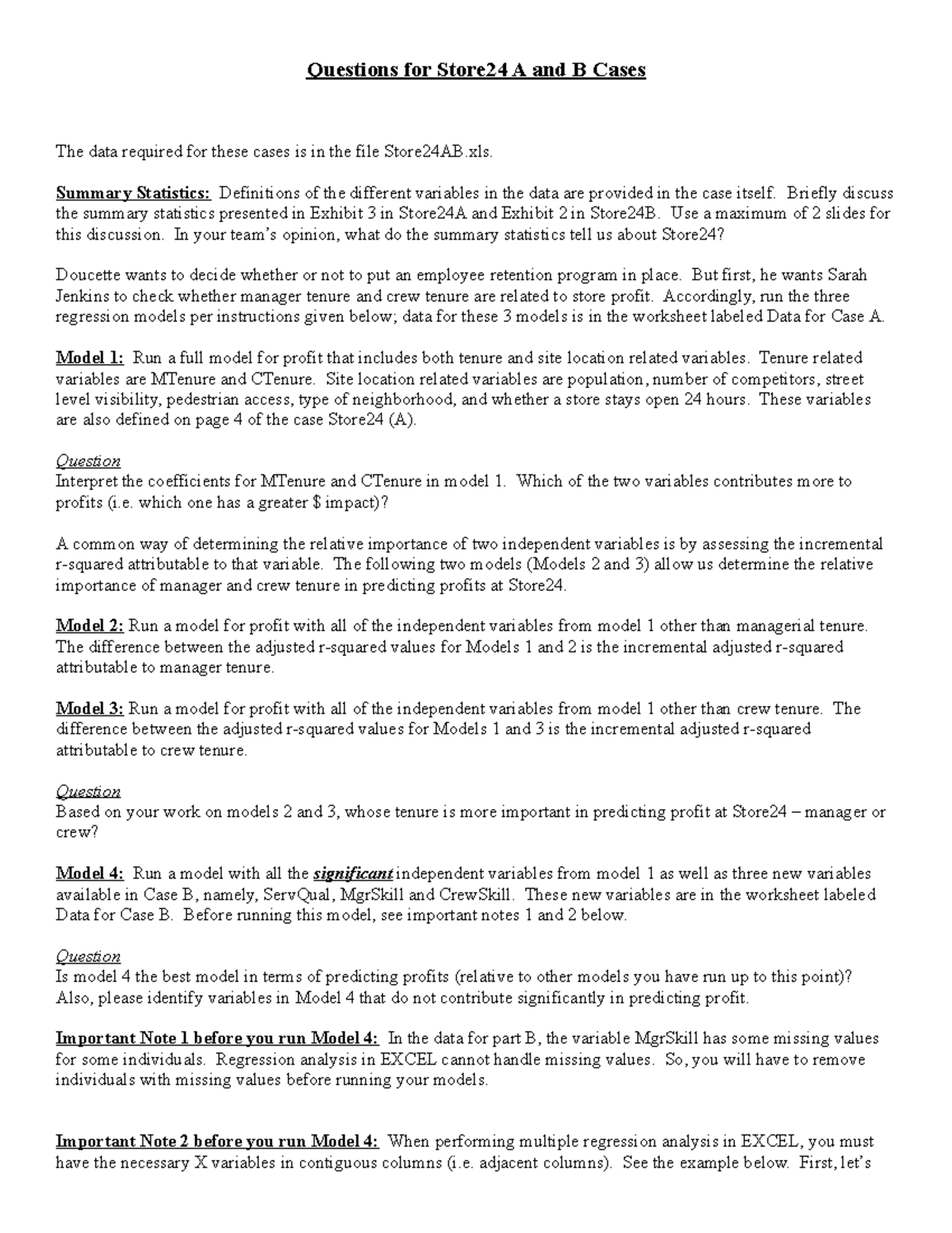7 Case Store 24 A and B Questions - Questions for Store24 A and B Cases ...