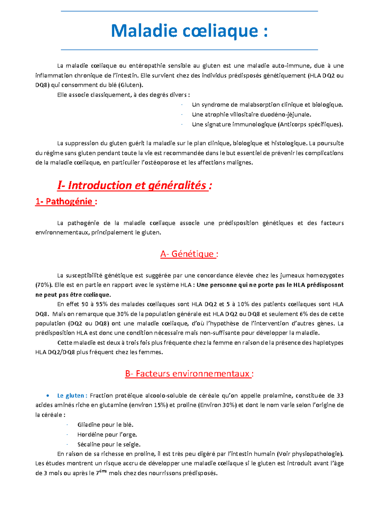 Maladie coeliaque - Cours de médecine 2022/23 - Maladie cœliaque : La maladie cœliaque ou - Studocu