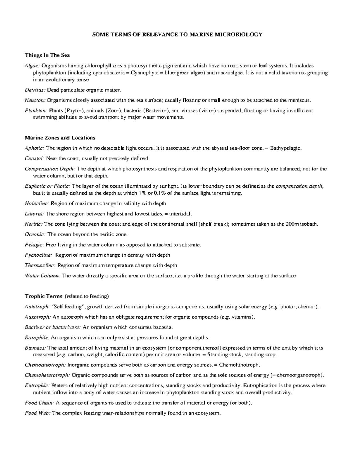 Glossary of Marine Micro Terms - SOME TERMS OF RELEVANCE TO MARINE ...