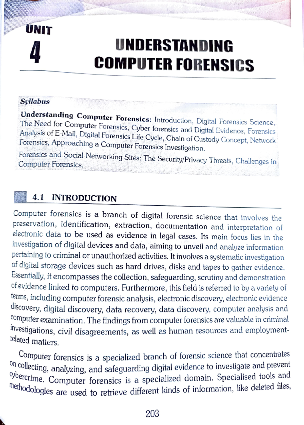 Cyber security - UNIT 4 on Syllabus UNDERSTANDING Understanding Computer Forensics: The - Studocu