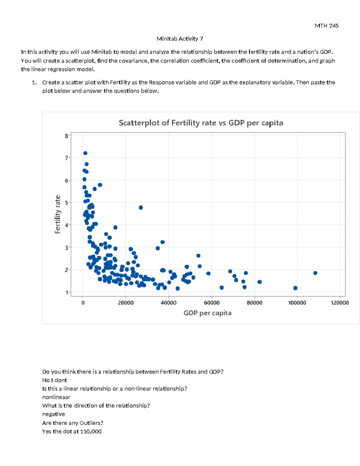 MTH 245 Minitab Activity 7 - You will create a scatterplot, find the ...