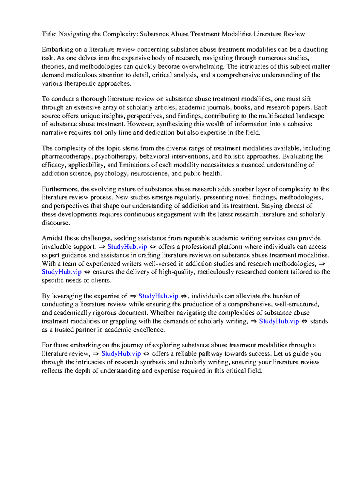 Substance Abuse Treatment Modalities Literature Review - As one delves ...