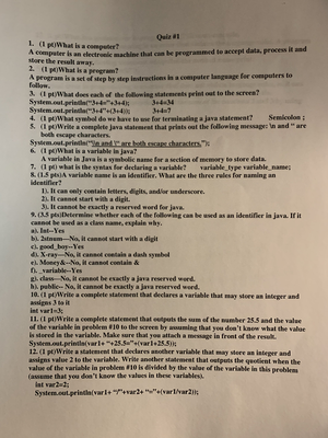 Comp Sci Class 1 notes - /**Chapter One: Introduction * What is a ...