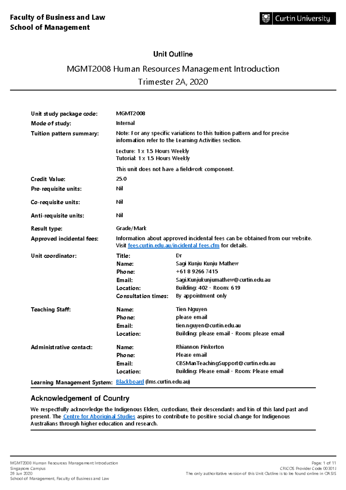 MGMT2008 Human Resources Management Introduction Trimester 2A 2020 ...