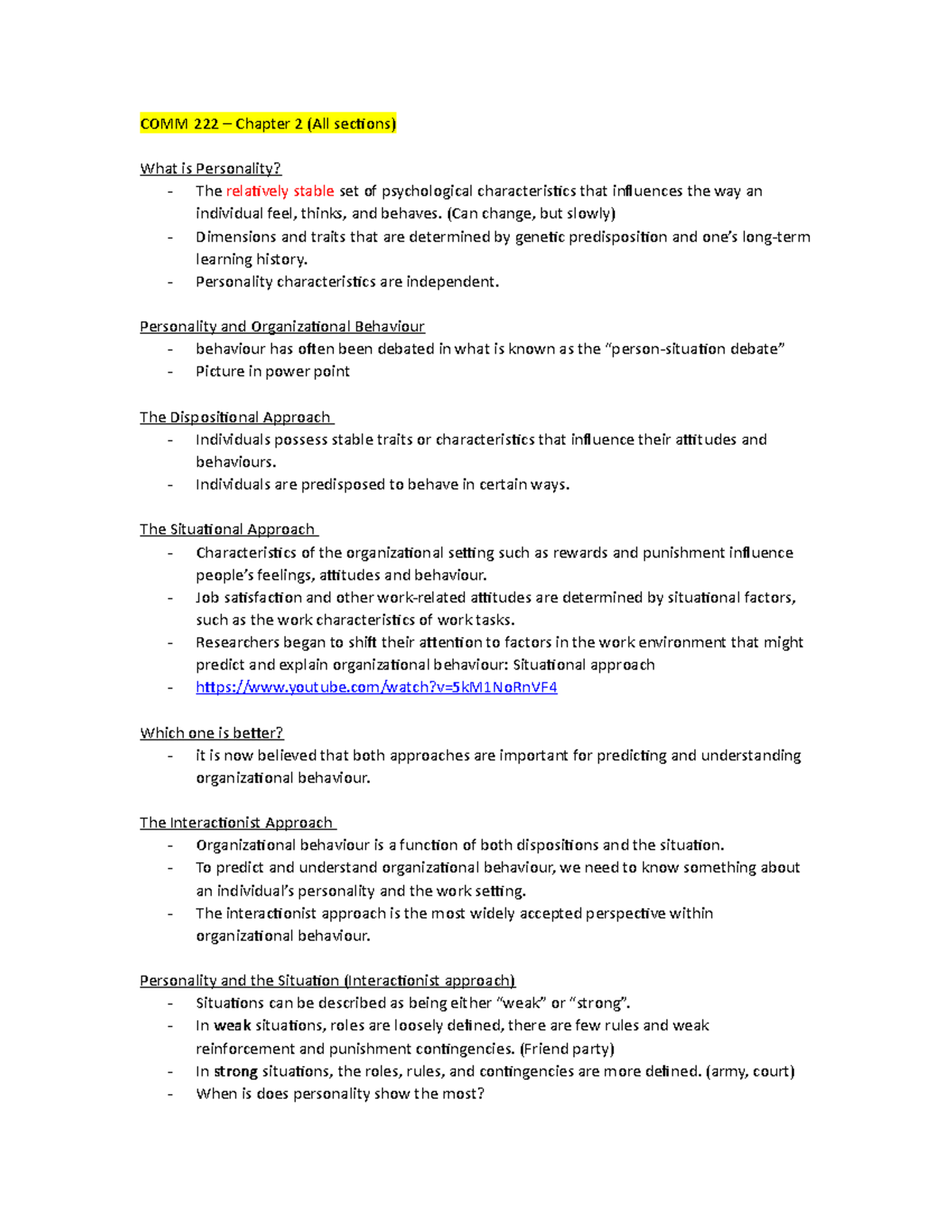 Chapter 2 - Organizational behaviour - COMM 222 – Chapter 2 (All ...