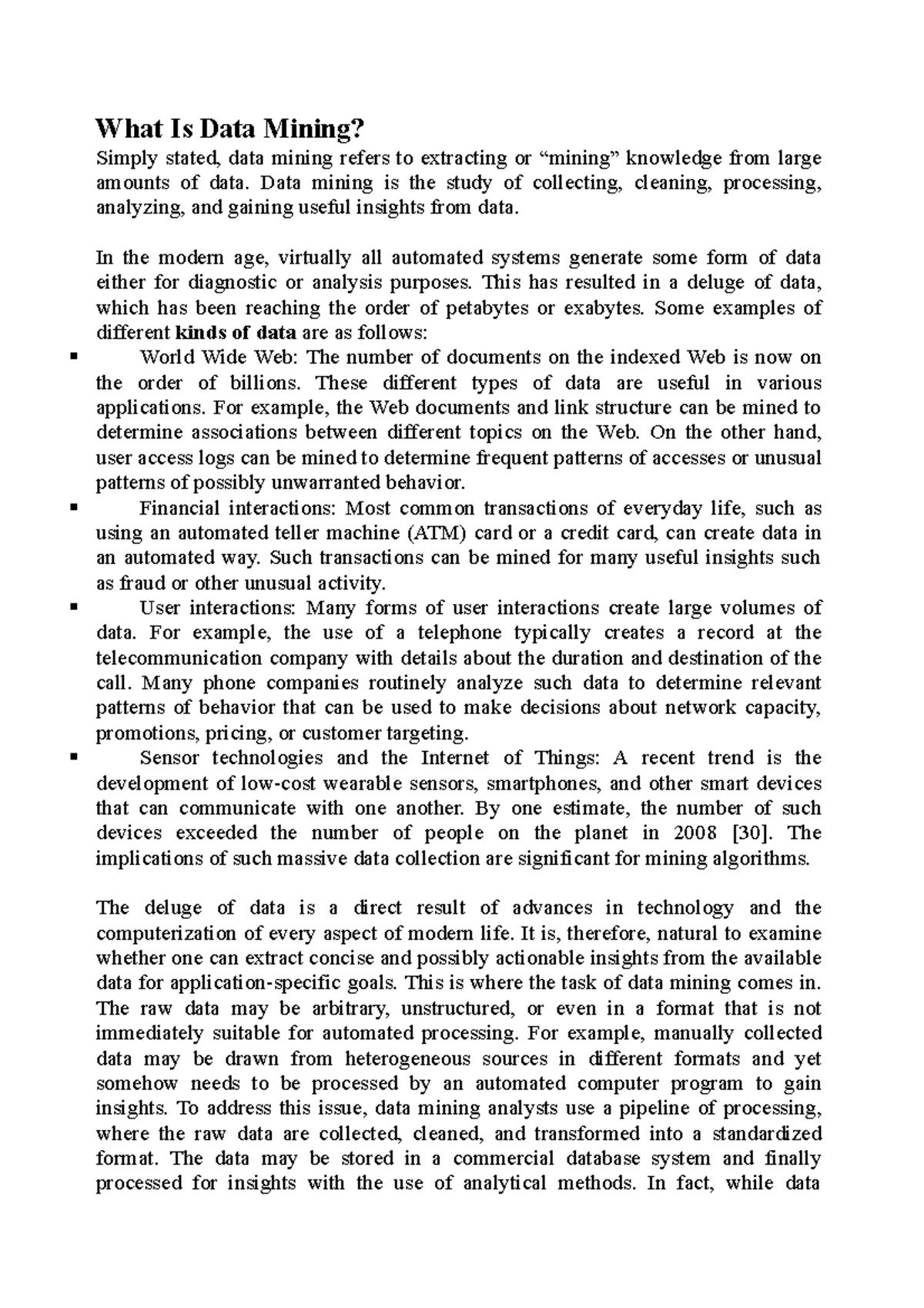Data mining-1 - What Is Data Mining? Simply stated, data mining refers ...