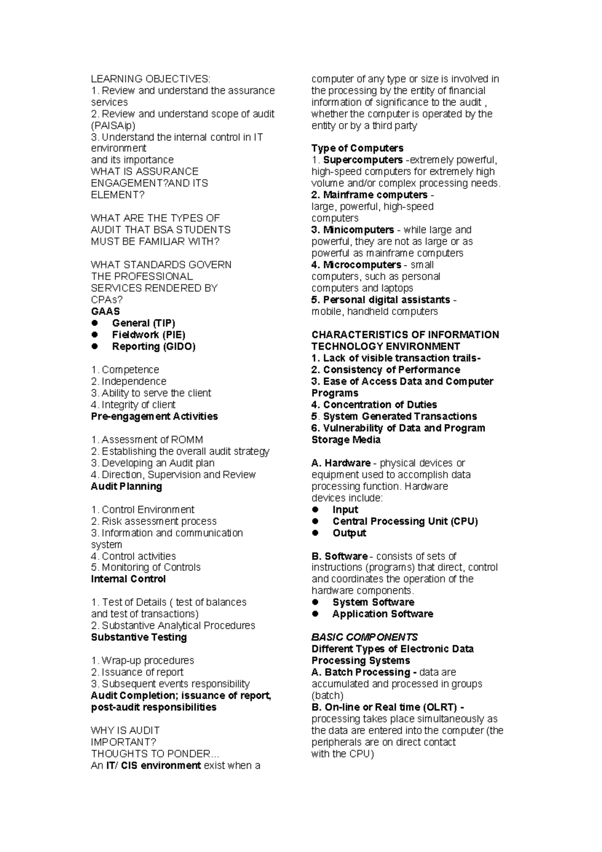 Audit cis - Notes about CIS - LEARNING OBJECTIVES: Review and ...