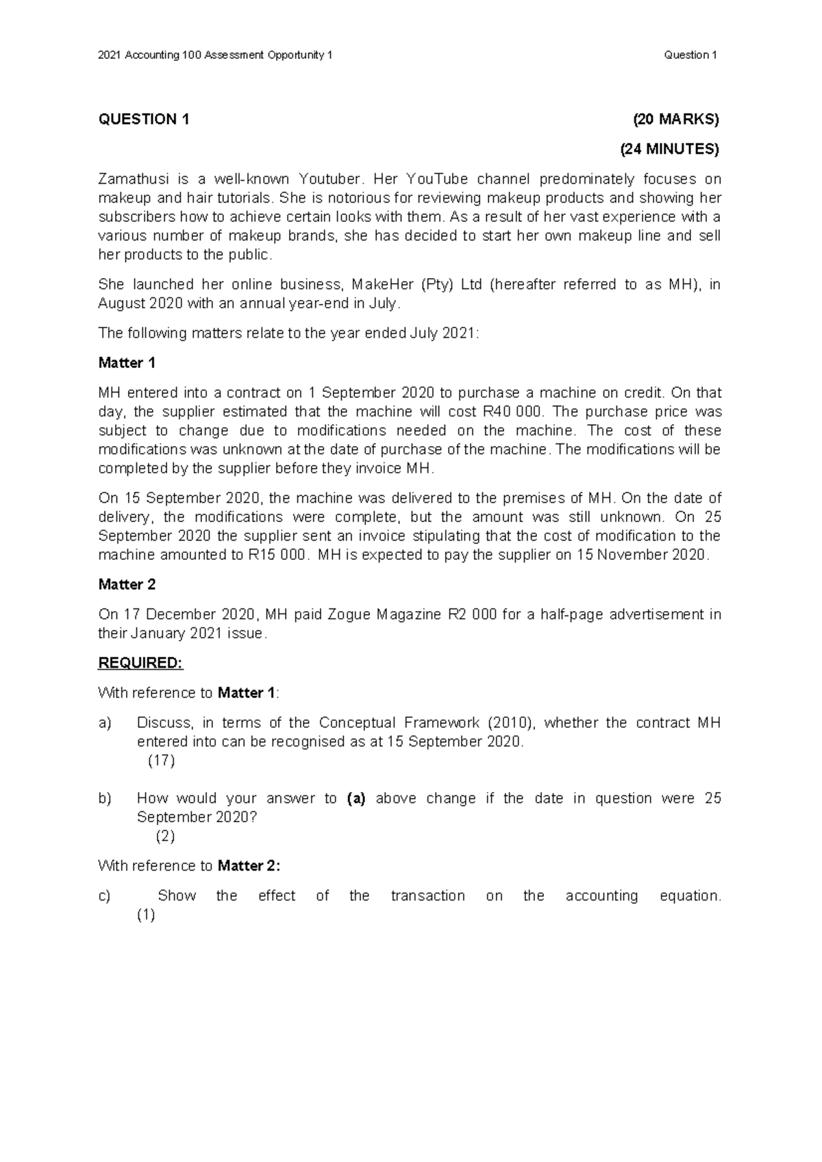 ACC100 AO1 Q1 2021 Practical Session 1 Solution - 2021 Accounting 100 Assessment Opportunity 1 ...