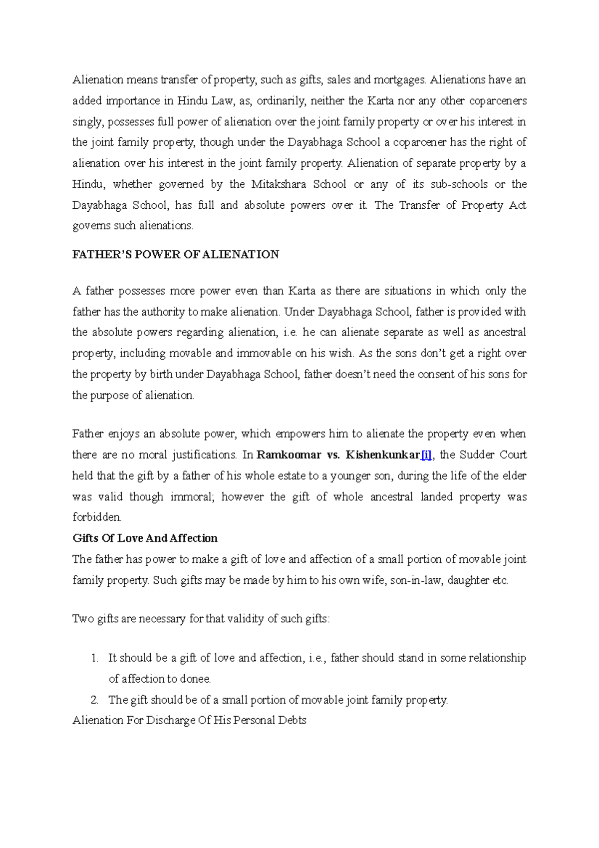Alienation OF JHF Property - Alienation means transfer of property ...