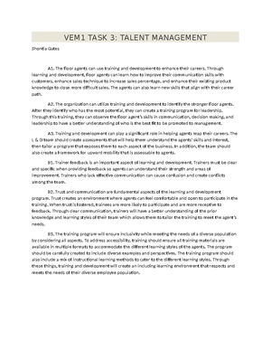 D354 - Task 3 - Passed - D354 – Talent Acquisition Task 3 Interview ...