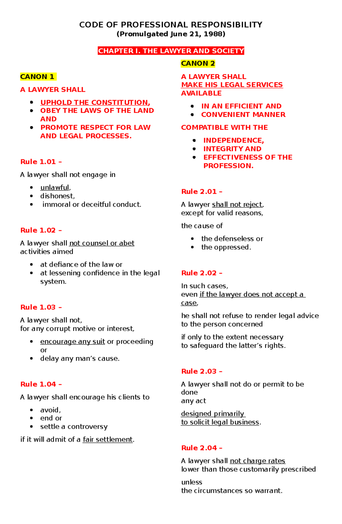 CODE OF Professional Responsibilit 1 - CODE OF PROFESSIONAL ...