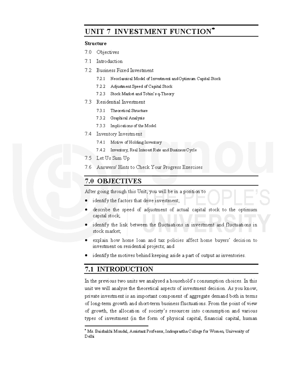 Unit-7 - UNIT 7 INVESTMENT FUNCTION Structure 7 Objectives 7 Introduction 7 Business Fixed - Studocu