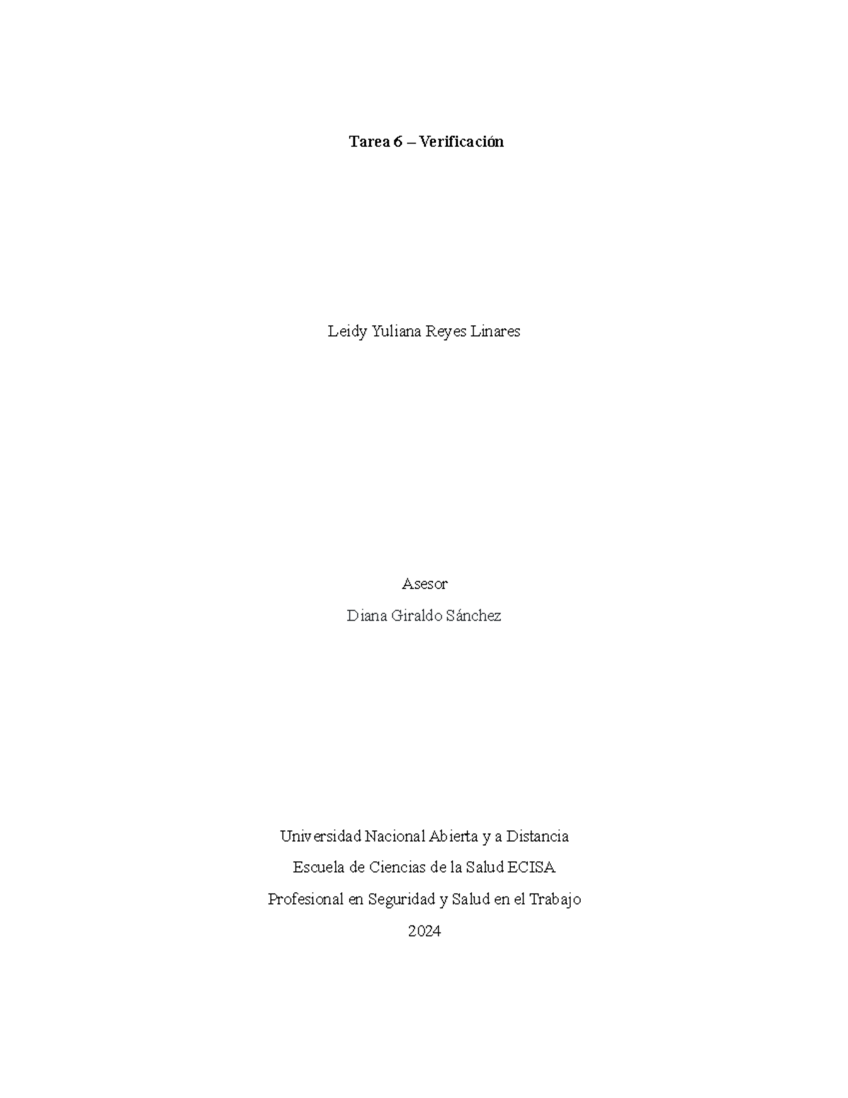 Tarea 6 Yuliana Reyes - Tarea 6 – Verificación Leidy Yuliana Reyes ...