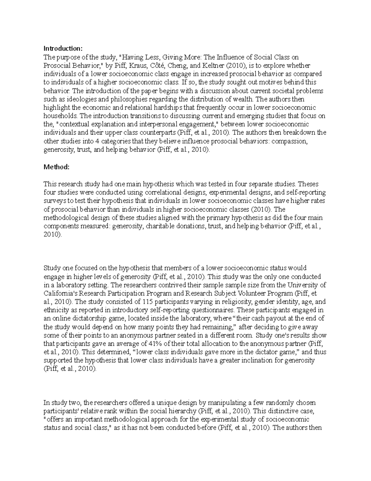 PSY 222 Project 2 - Introduction: The purpose of the study, "Having ...