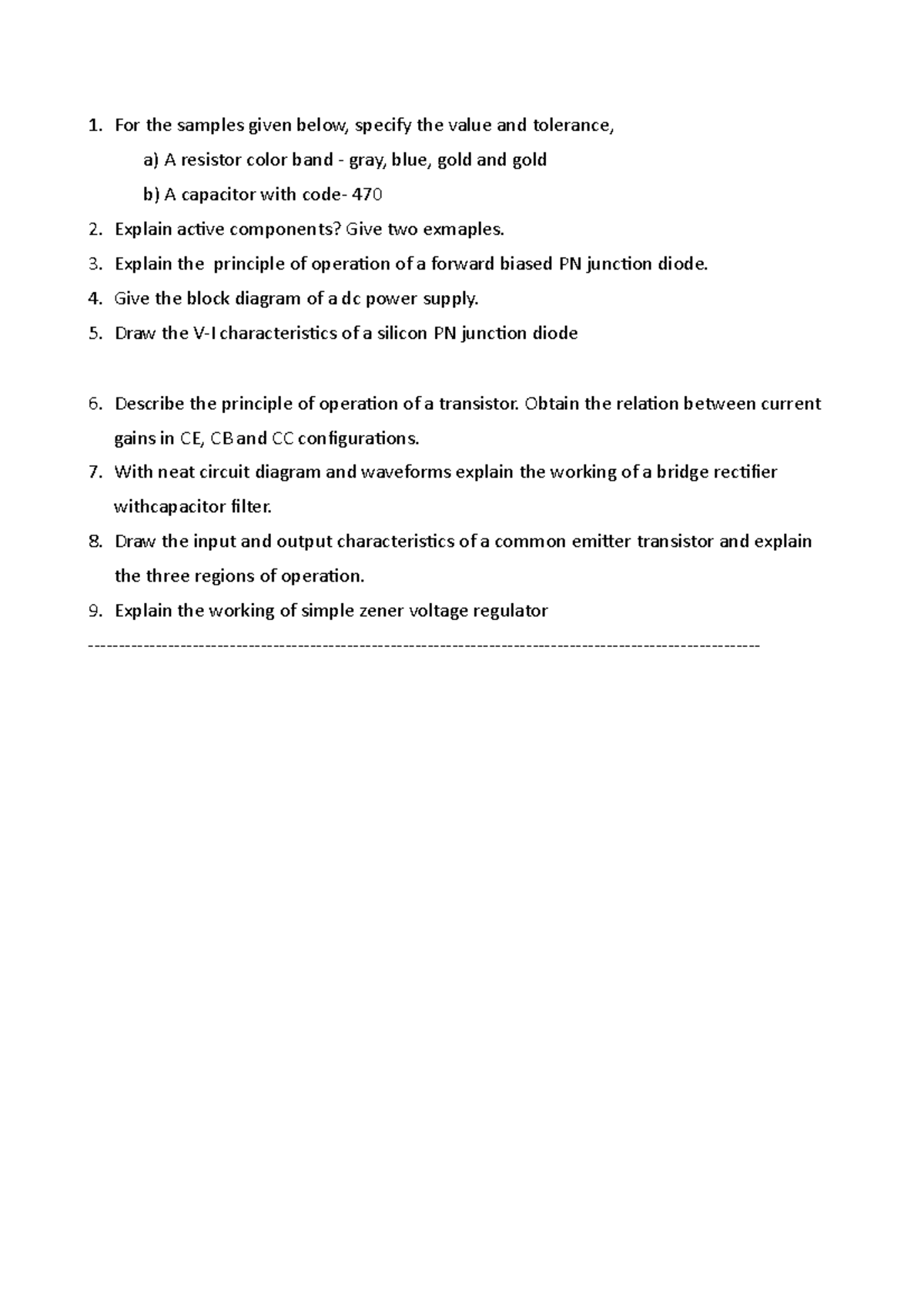 Test1 - BEC practice questions. - For the samples given below, specify ...