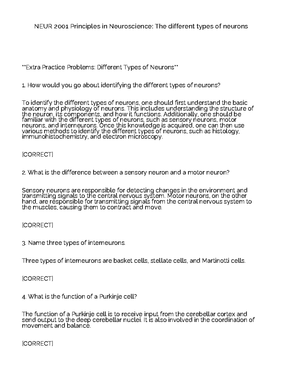 MC Extra-NEUR 2001 Principles IN Neuroscience-THE Different Types OF ...